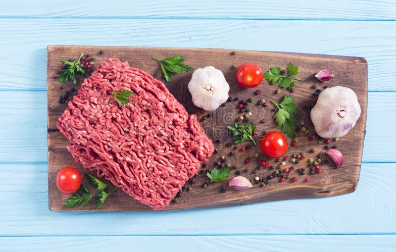 Raw Minced Beef Meat with Spices and Herbs Stock Photo - Image of fresh ...