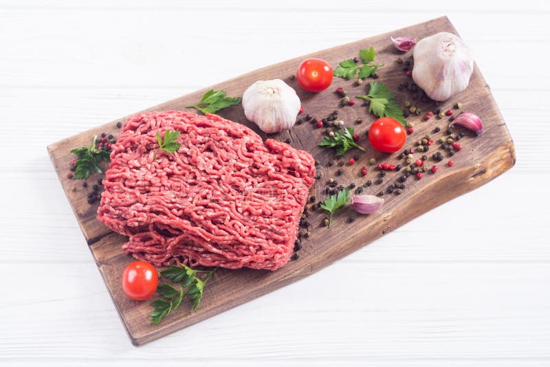 Raw Minced Beef Meat with Spices and Herbs Stock Image - Image of board ...