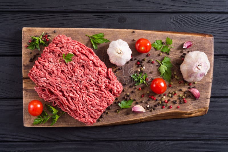 Raw Minced Beef Meat with Spices and Herbs Stock Image - Image of food ...