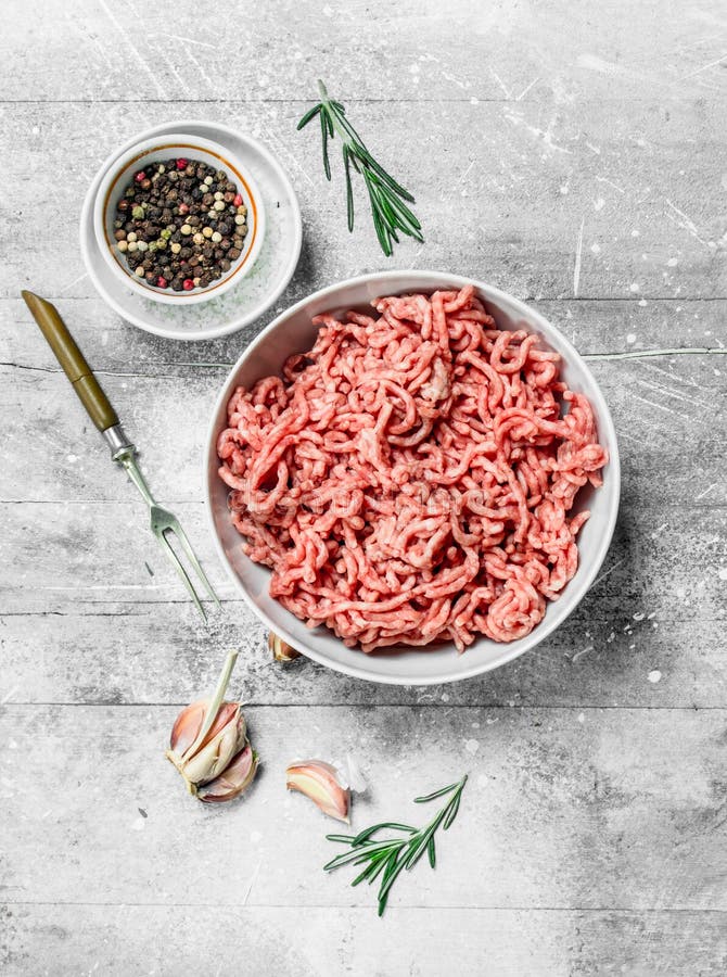 Raw Minced Beef with Spices and Herbs Stock Photo - Image of butcher ...