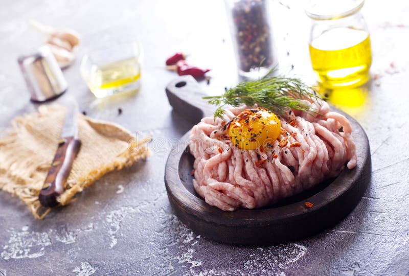 Raw Minced Chicken Fillet, Uncooked Meat Over Board Stock Image - Image ...