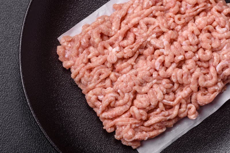 Raw Minced Chicken with Salt, Spices and Herbs Stock Image - Image of ...