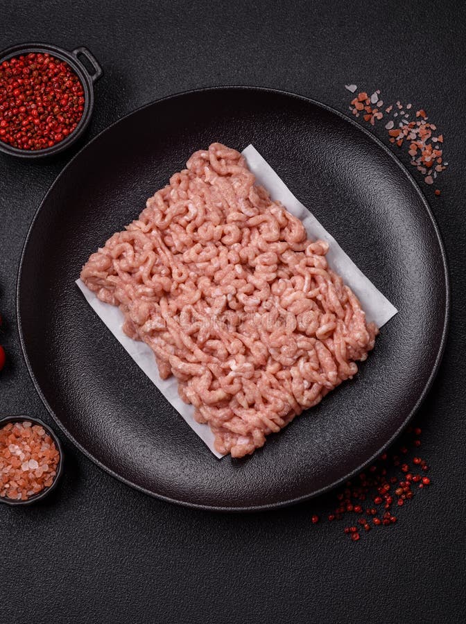 Raw Minced Chicken with Salt, Spices and Herbs Stock Image - Image of ...
