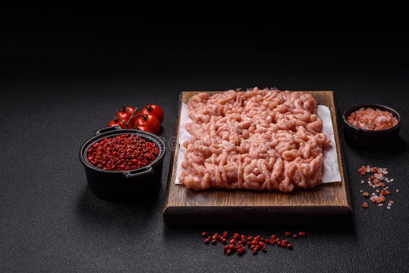 Raw Minced Chicken with Salt, Spices and Herbs Stock Image - Image of ...