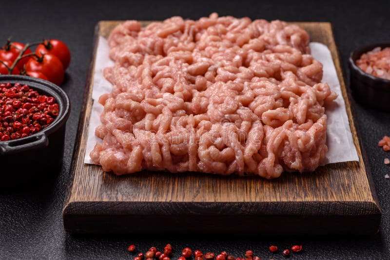 Raw Minced Chicken with Salt, Spices and Herbs Stock Image - Image of ...