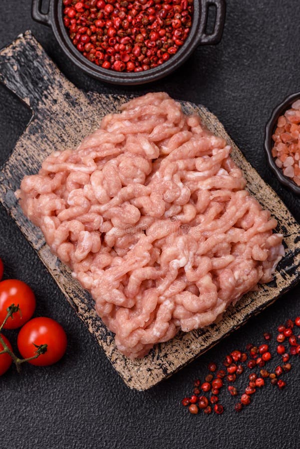 Raw Minced Chicken with Salt, Spices and Herbs Stock Image - Image of ...