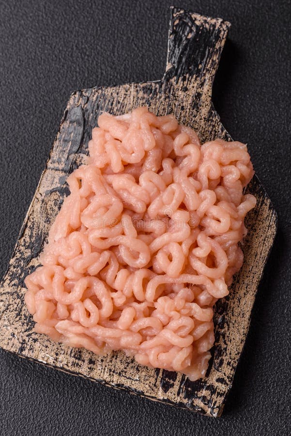 Raw Minced Chicken with Salt, Spices and Herbs Stock Image - Image of ...