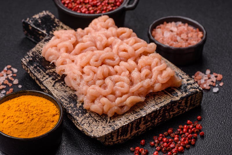 Raw Minced Chicken with Salt, Spices and Herbs Stock Image - Image of ...