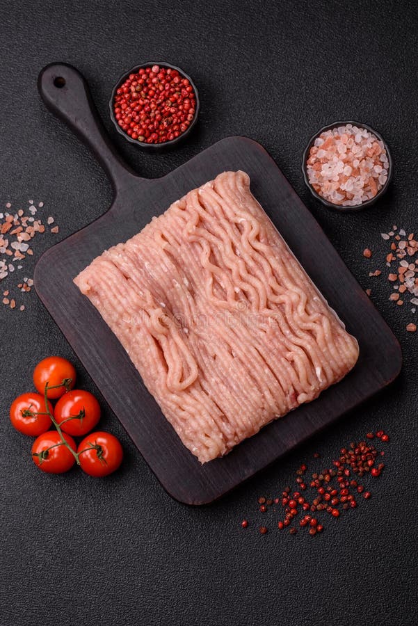 Raw Minced Chicken with Salt, Spices and Herbs Stock Image - Image of ...