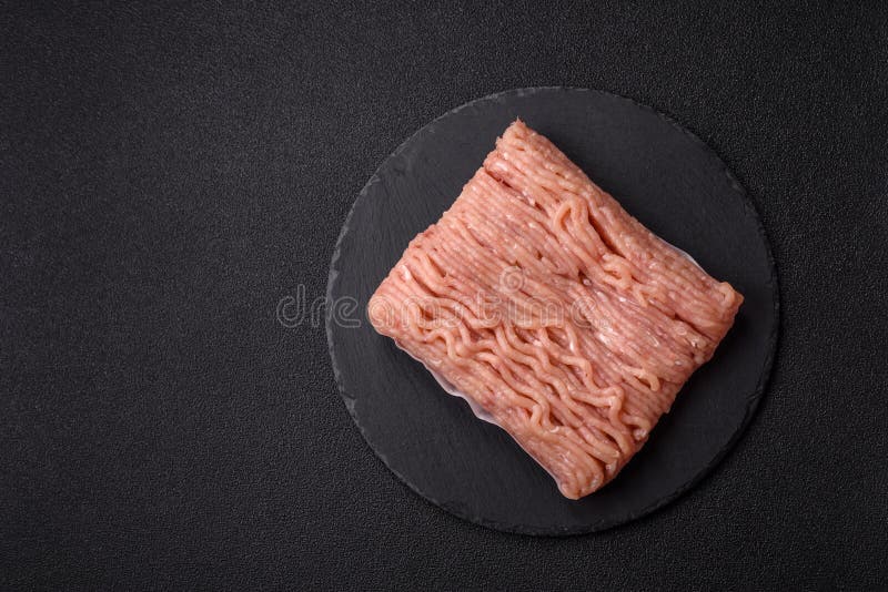 Raw Minced Chicken with Salt, Spices and Herbs Stock Image - Image of ...