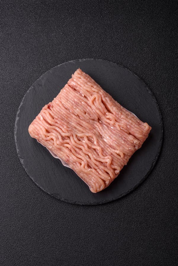 Raw Minced Chicken with Salt, Spices and Herbs Stock Image - Image of ...