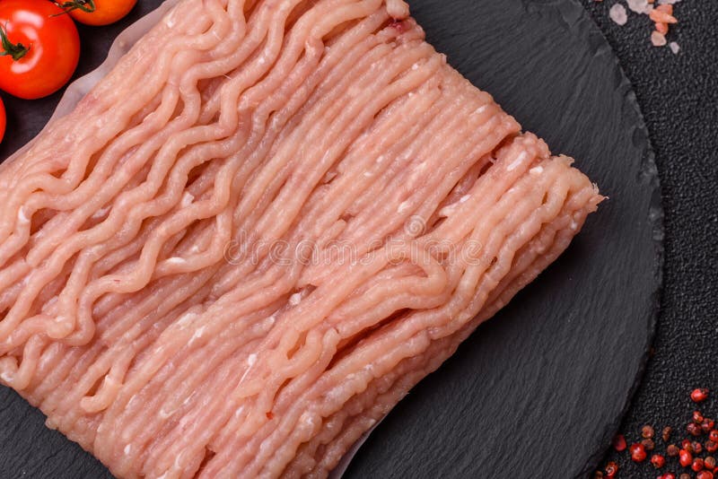 Raw Minced Chicken with Salt, Spices and Herbs Stock Image - Image of ...