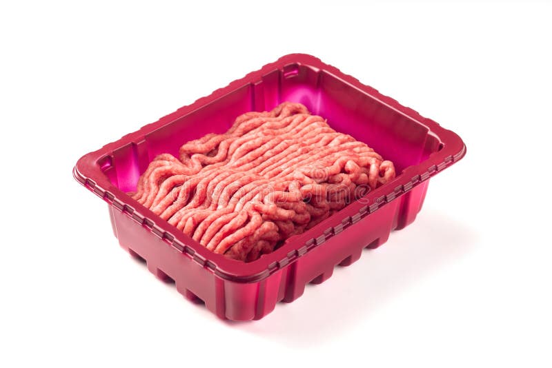 Raw Mincemeat in the Plastic Box on White Stock Photo - Image of ...