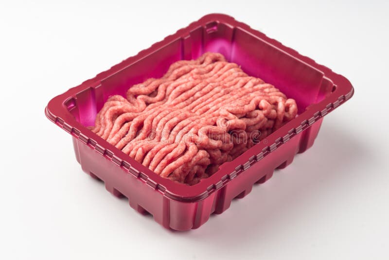 Raw Mincemeat in the Plastic Box on White Stock Photo - Image of food ...