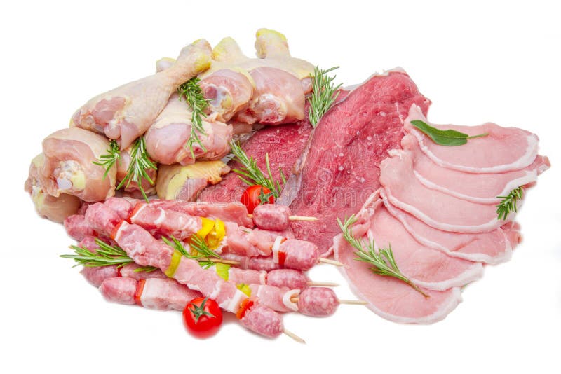 Raw mix meat on white stock photo. Image of rosemary - 106782602