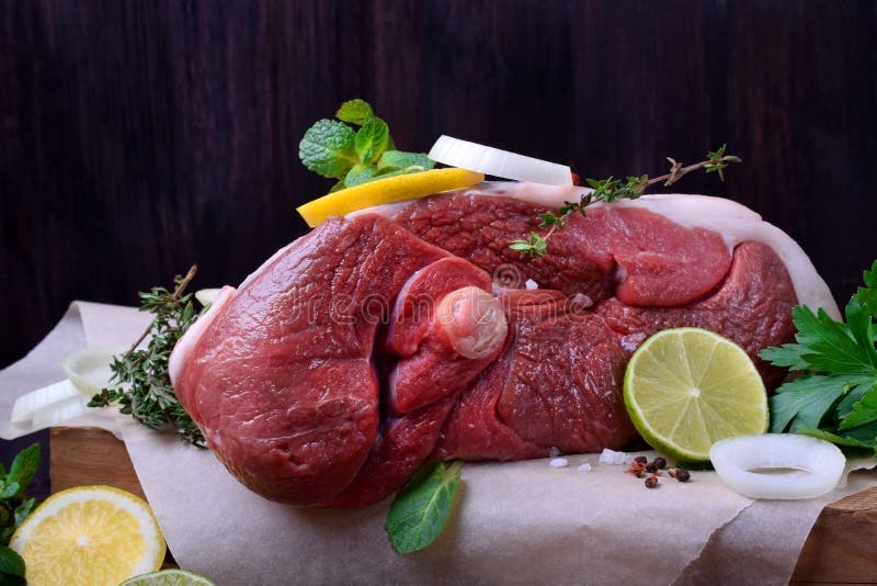 Raw mutton leg stock image. Image of process, market - 142961183