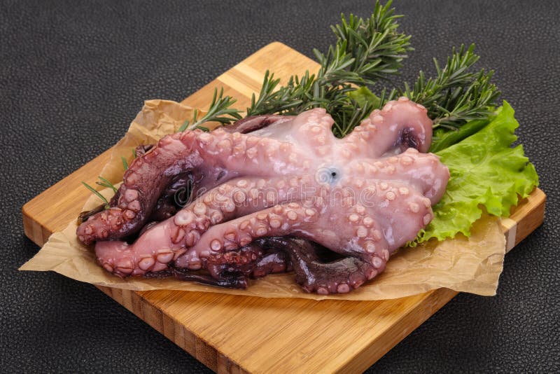 Raw Octopus Ready for Cooking Stock Photo - Image of seafood, board ...