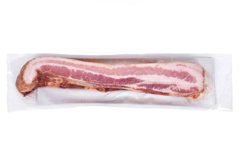 Raw Organic Bacon in Skinny Plastic Sleeve Stock Photo - Image of ...