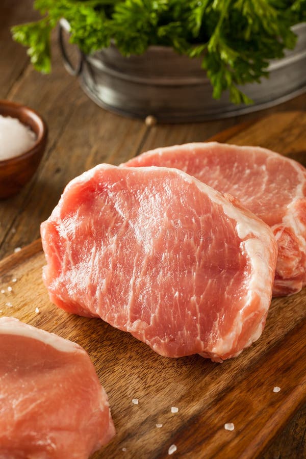 Raw Organic Boneless Pork Chops Stock Photo - Image of dinner, gourmet ...