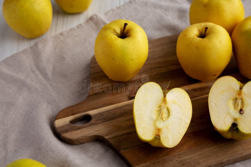 Raw Organic Golden Apples Ready To Eat, Low Angle View Stock Photo ...