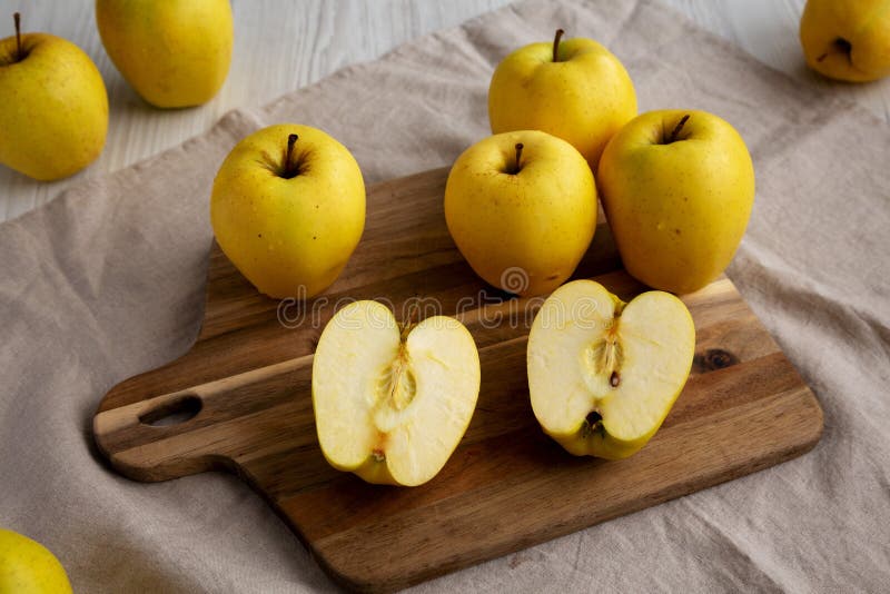 Raw Organic Golden Apples Ready To Eat, Low Angle View Stock Image ...