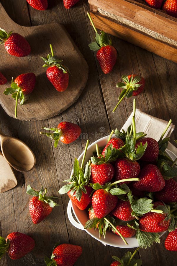 Raw Organic Long Stem Strawberries Stock Photo - Image of seeds ...