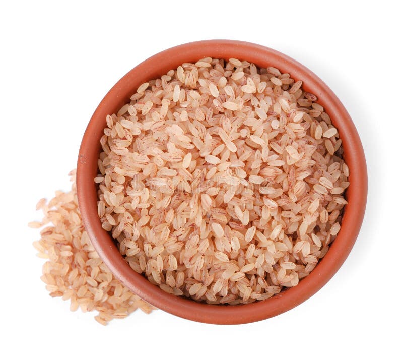 Raw Organic Matta Rice in Bowl Isolated on White, Top View Stock Image ...