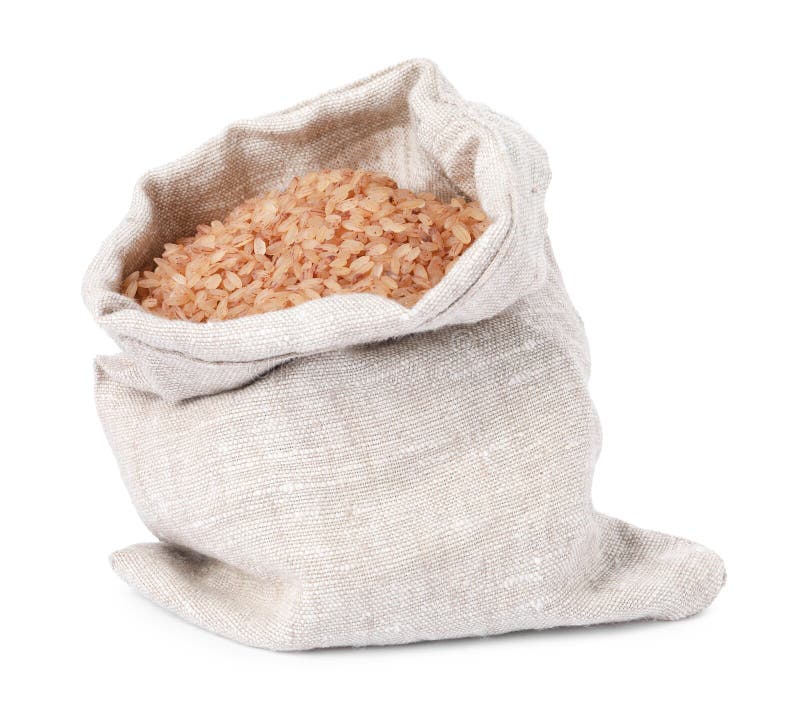 Raw Organic Matta Rice in Burlap Isolated on White Stock Photo - Image ...