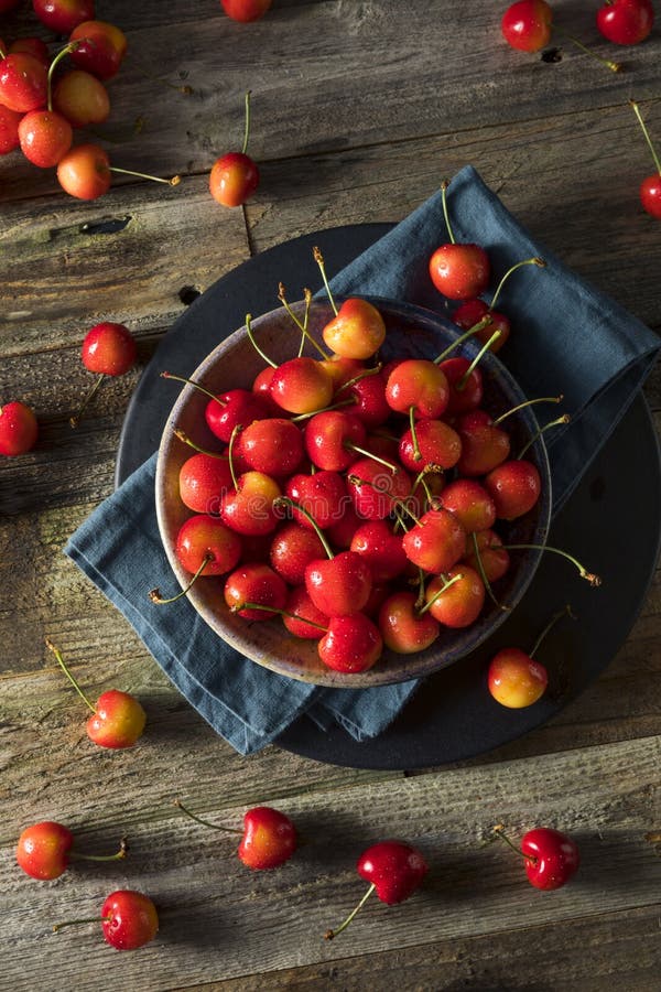 Raw Organic Red Sweet Cherries Stock Photo - Image of bowl, bright ...
