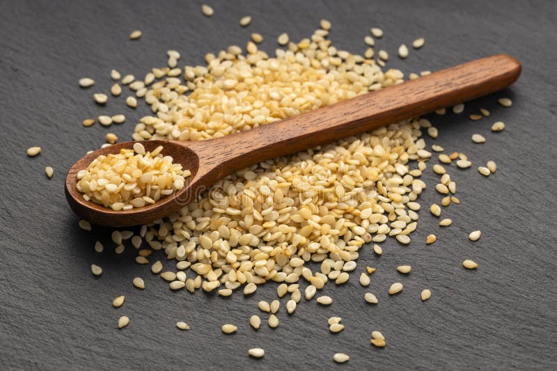 Raw Organic Sesame Seeds in a Spoon - Sesamum Indicum Stock Image ...