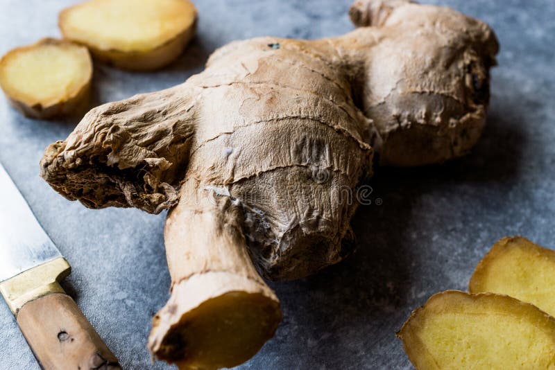 Raw Organic Sliced Ginger Root Ready To Use. Stock Image - Image of ...