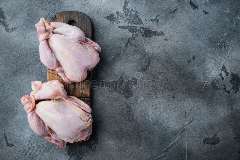 Raw Organic Uncooked Whole Chicken, on Gray Background, Top View with ...