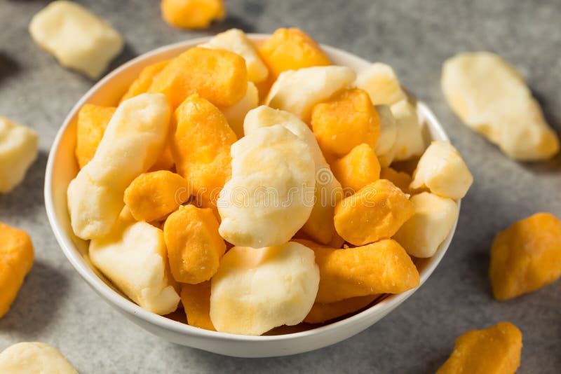 Raw Organic Yellow and White Cheese Curds Stock Photo - Image of soft ...