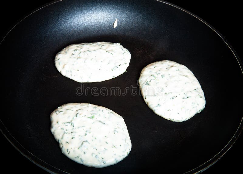 Raw Pancakes with Herbs on a Pan Stock Image - Image of herb, homemade ...