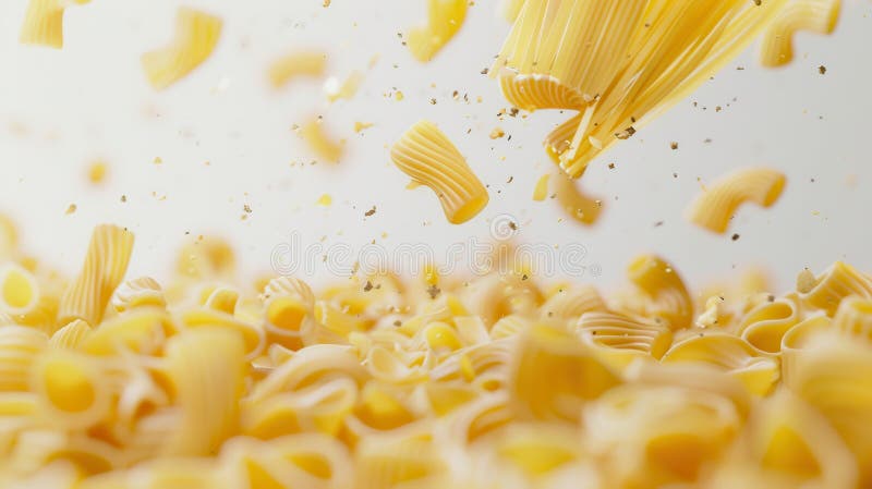 Raw Pasta Falling on a White Background. Generative AI Stock Photo ...