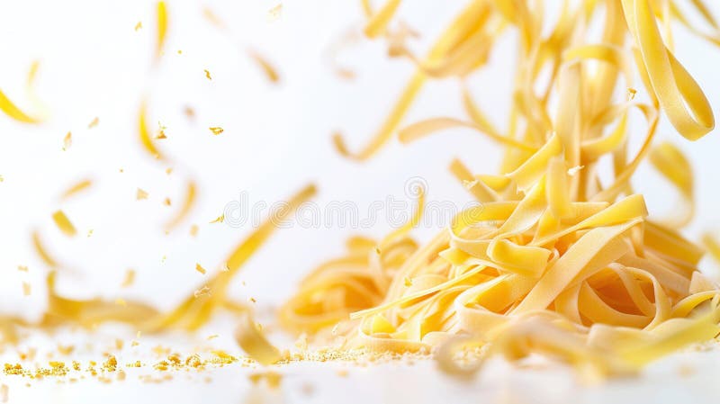 Raw Pasta Noodles Gracefully Falling and Landing on a White Surface ...