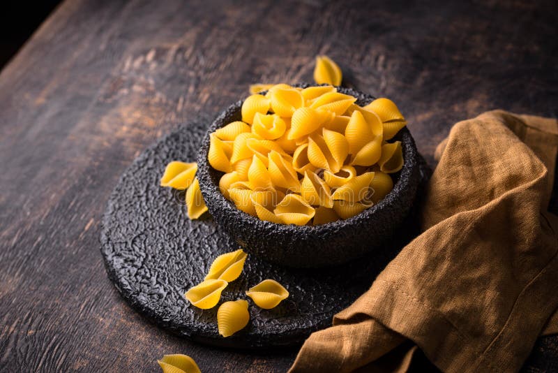 Raw Pasta in Shape of Shells Stock Photo - Image of food, healthy ...