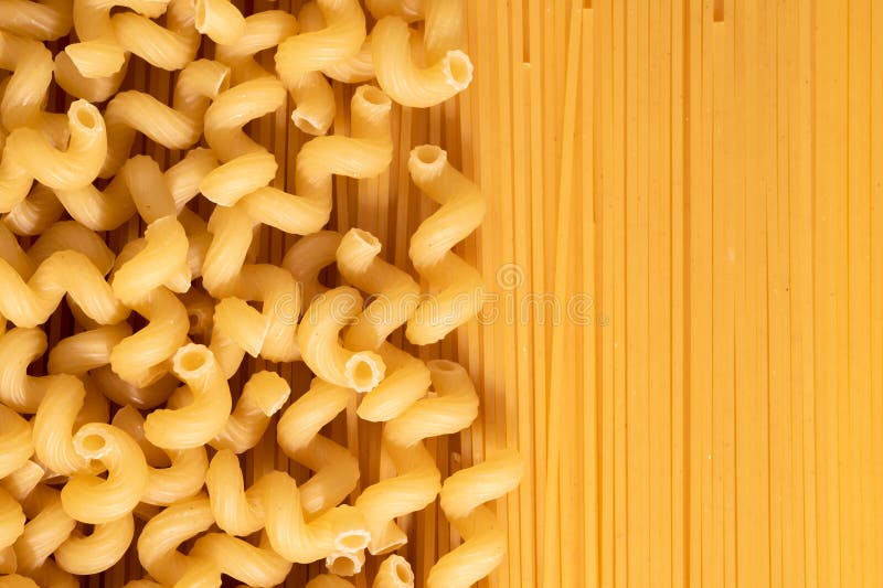 Raw Pasta and Spaghetti, Top View. Italian Raw Pasta Mockup Stock Photo ...