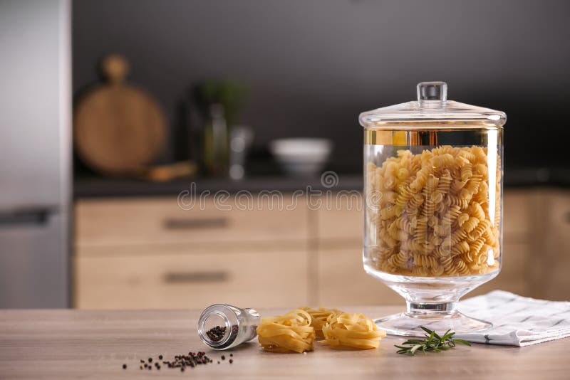 Raw Pasta on Wooden Table in Kitchen Stock Image - Image of napkin ...