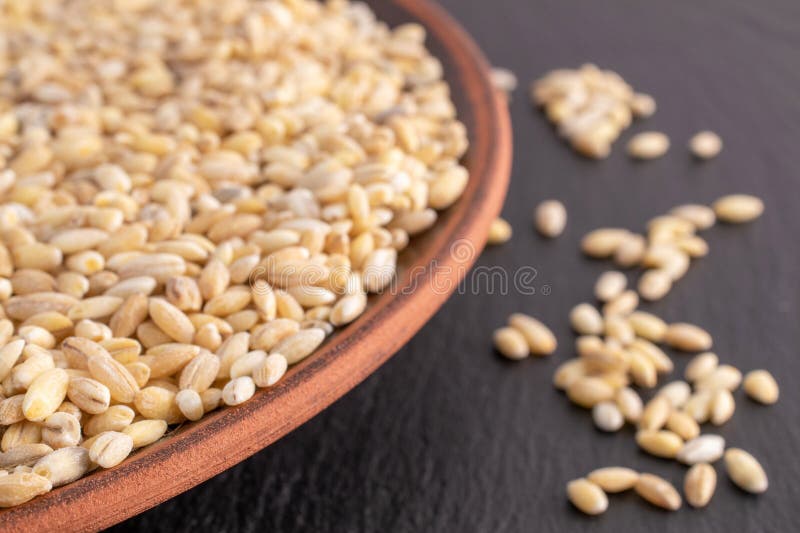 Raw Pearl Barley with Kitchen Utensils Isolated on White Background and ...