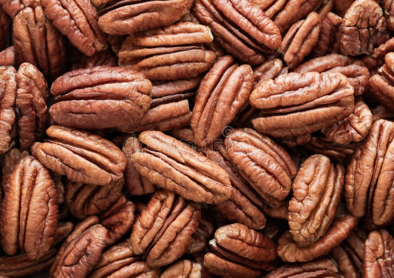 Raw Peeled Brown Pecan Nuts Top View Macro Background.Top View Stock ...