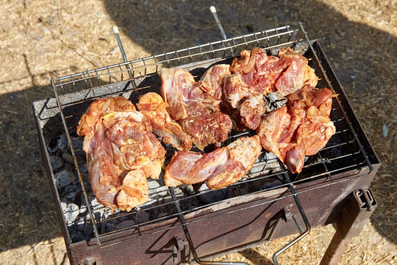 Raw Pickled Meat on the Grill for Barbecue Stock Image - Image of shish ...