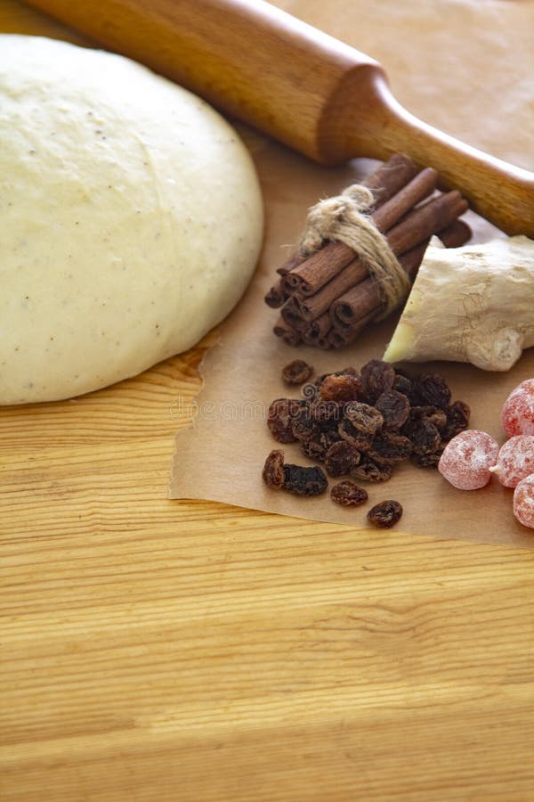 A Raw Piece of Dough on Wood Table Stock Image - Image of fresh, board ...