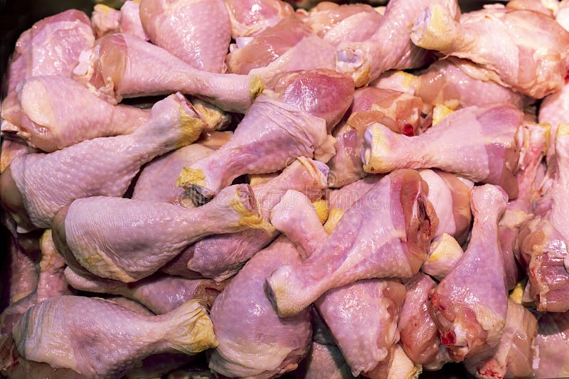 Raw Pieces of Chopped Poultry Meat on the Counter in a Store. Stock ...