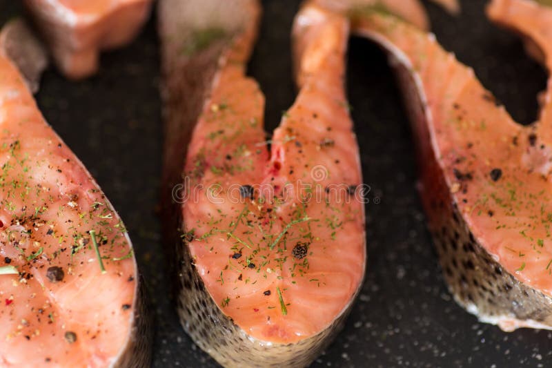 Raw Pieces of Red Fish with Seasonings Stock Photo - Image of delicacy ...