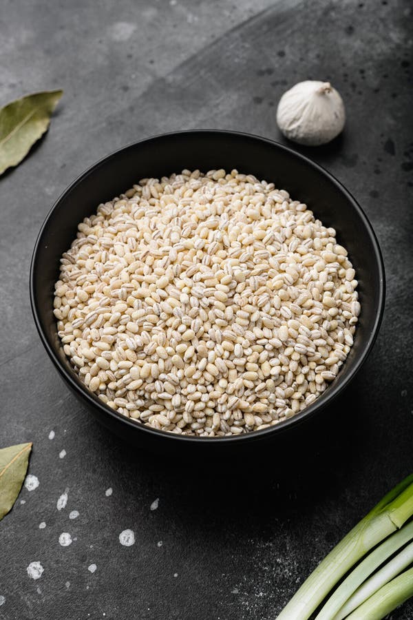 Raw Pile of Pearl Barley, on Black Dark Stone Table Background Stock ...