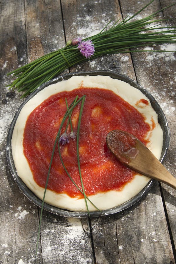 Raw pizza base stock photo. Image of onion, flour, ingredient - 41108168