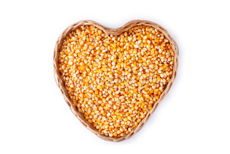 Raw Popcorn Kernels, Seeds or Grains in Basket Isolated on White ...