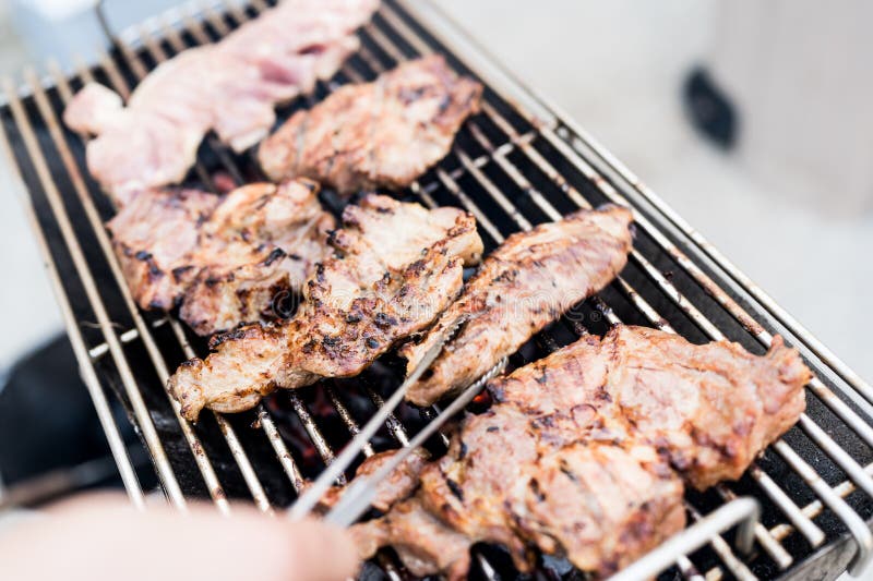Raw Pork on the Barbecue Over the Coals Stock Photo - Image of organic ...