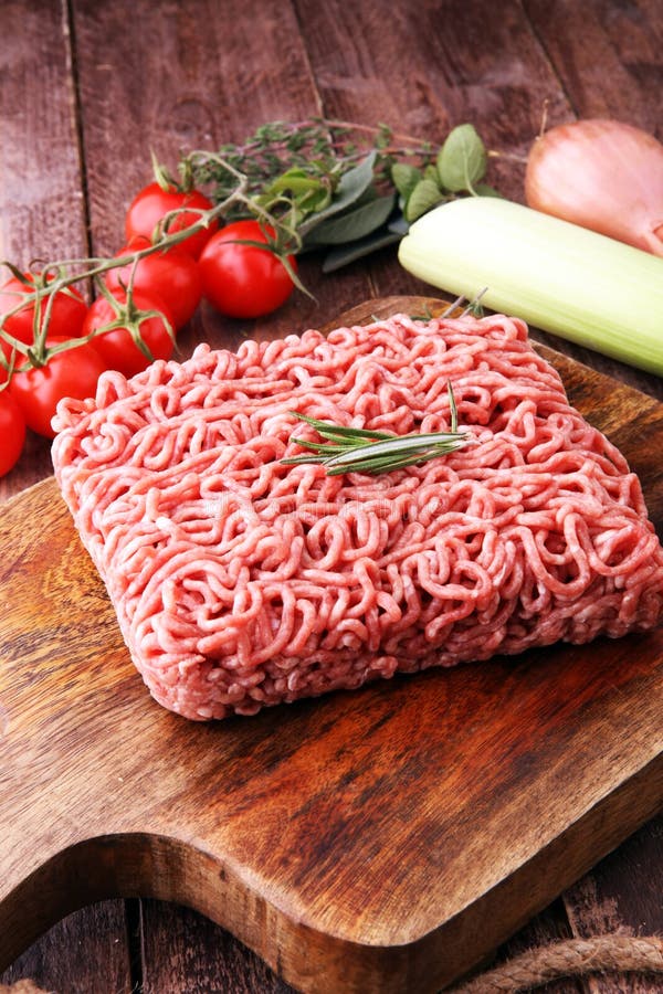 Raw Pork and Beef Ground Meat and Vegetables. Stock Photo - Image of ...